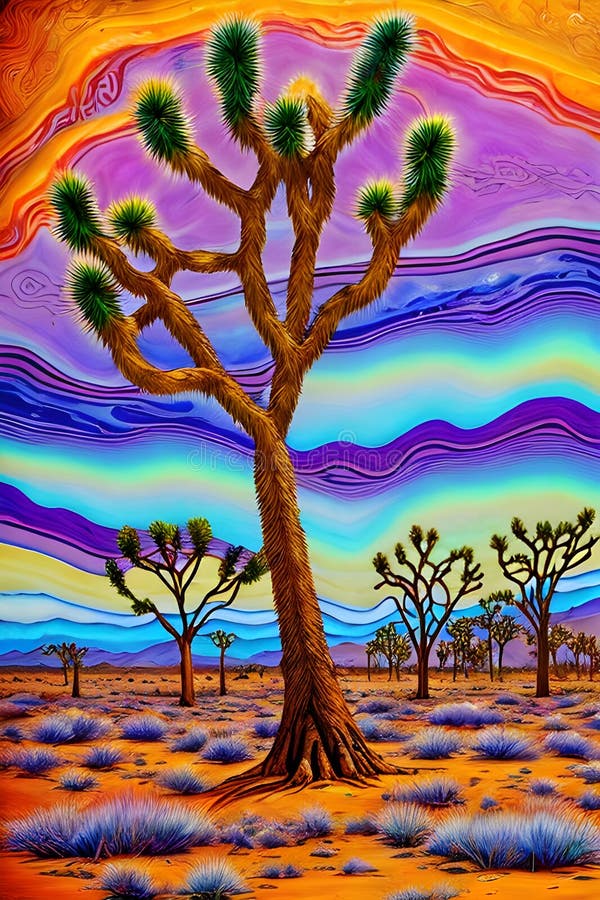 Painterly Image of a Haida Art Inspired Joshua Tree Desert Scene. Stock ...