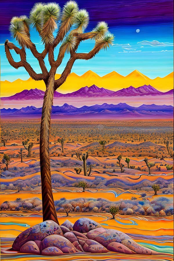 Painterly Image of a Haida Art Inspired Joshua Tree Desert Scene. Stock ...