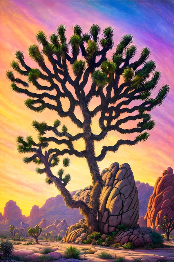 Painterly Image of a Haida Art Inspired Joshua Tree Desert Scene. Stock ...
