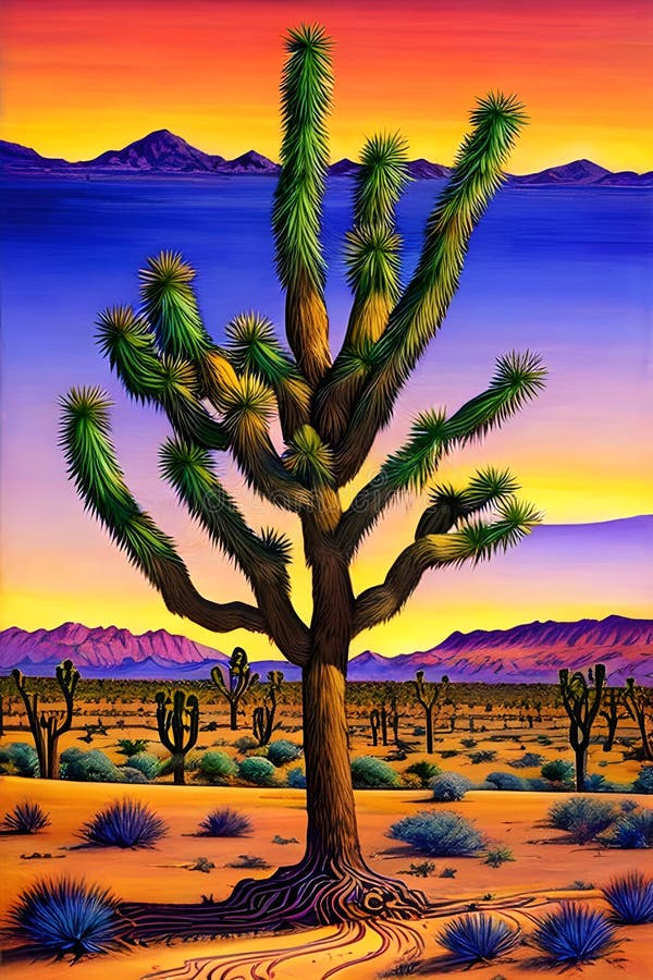 Painterly Image of a Haida Art Inspired Joshua Tree Desert Scene. Stock ...