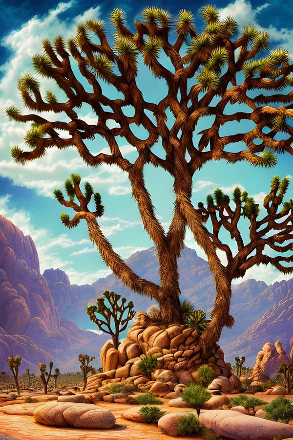 Painterly Image of a Haida Art Inspired Joshua Tree Desert Scene. Stock ...