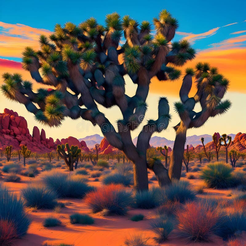 Painterly Image of a Haida Art Inspired Joshua Tree Desert Scene. Stock ...
