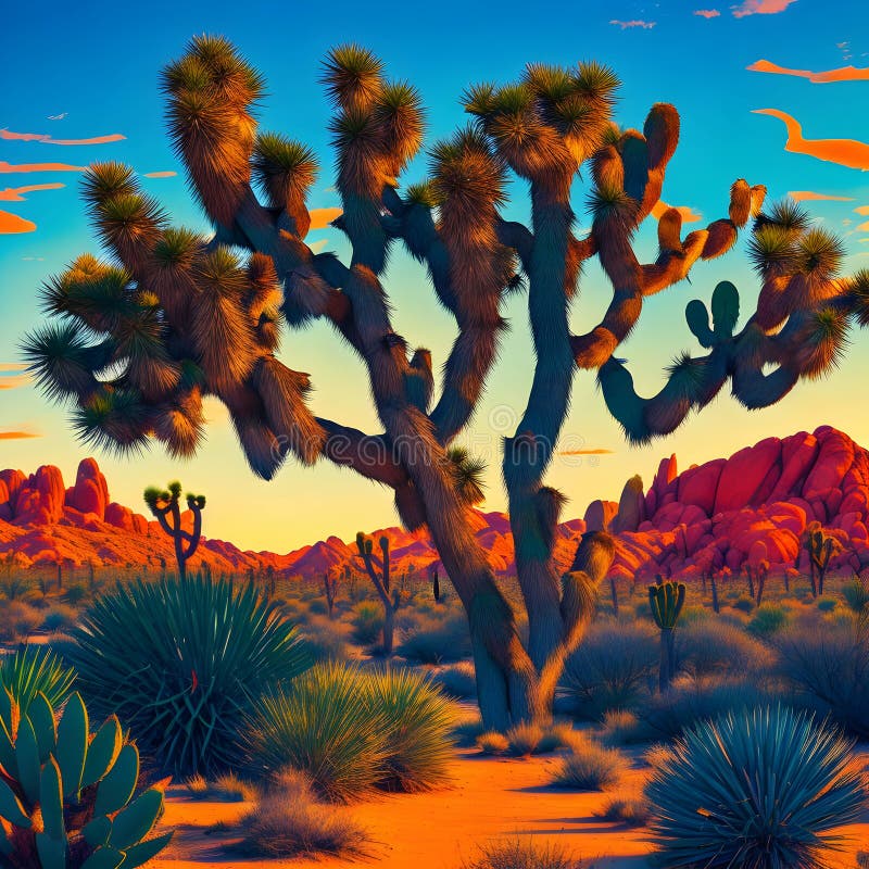Painterly Image of a Haida Art Inspired Joshua Tree Desert Scene. Stock ...