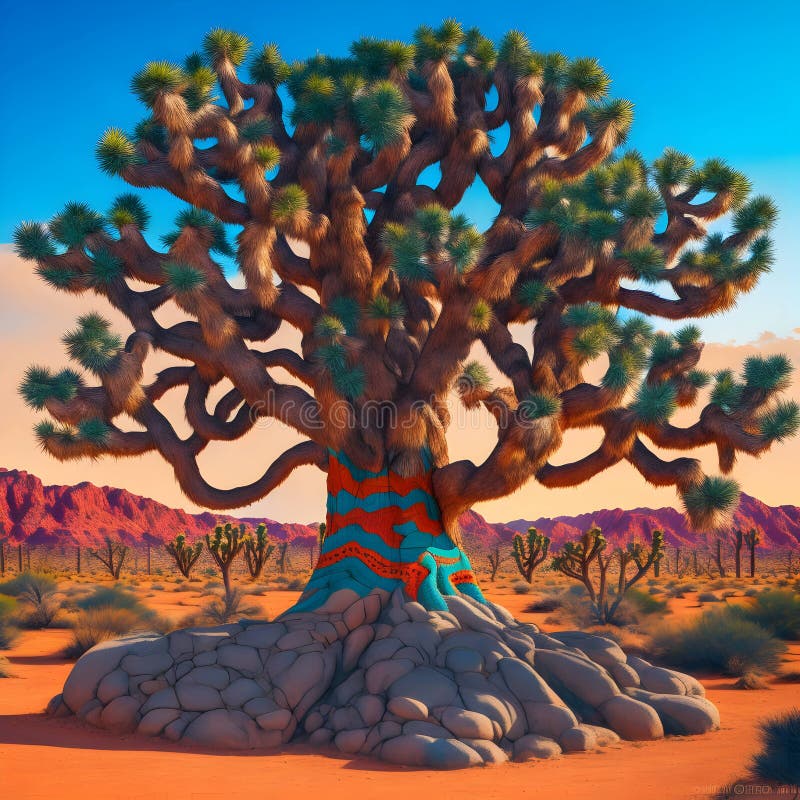 Painterly Image of a Haida Art Inspired Joshua Tree Desert Scene. Stock ...