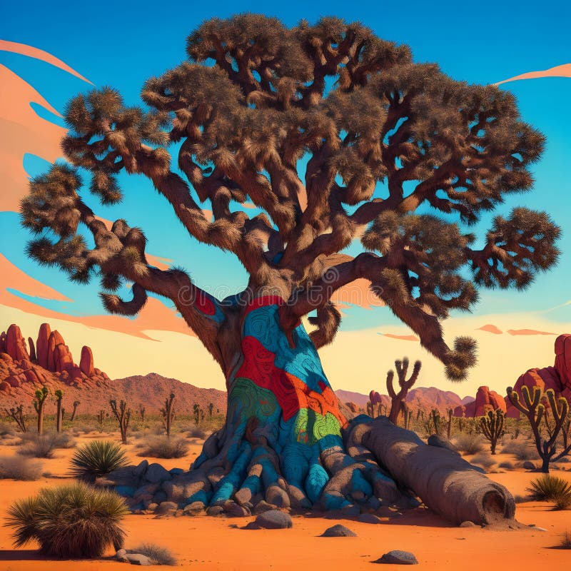 Painterly Image of a Haida Art Inspired Joshua Tree Desert Scene. Stock ...