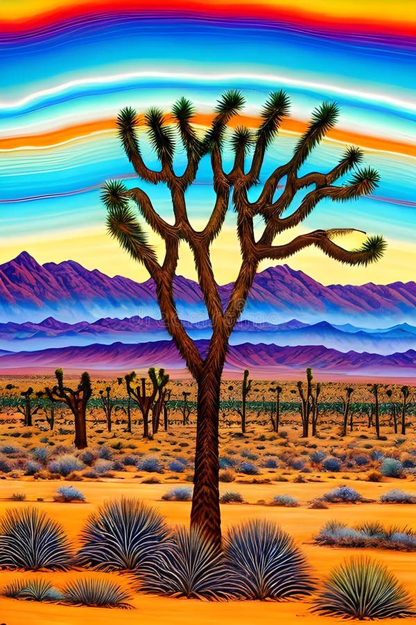 Painterly Image of a Haida Art Inspired Joshua Tree Desert Scene. Stock ...