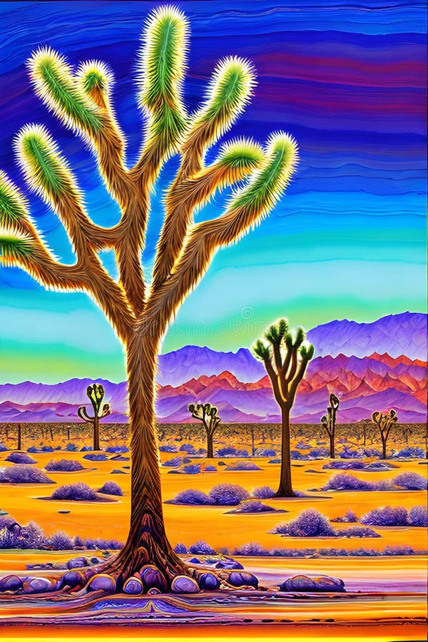 Painterly Image of a Haida Art Inspired Joshua Tree Desert Scene. Stock ...