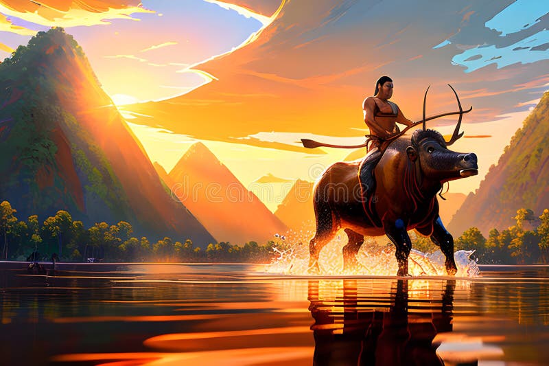 Image of the Man Riding Buffalo Racing and Splashing through a Muddy ...