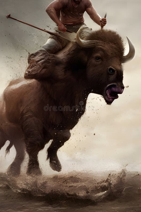 Image of the Man Riding Buffalo Racing and Splashing through a Muddy ...