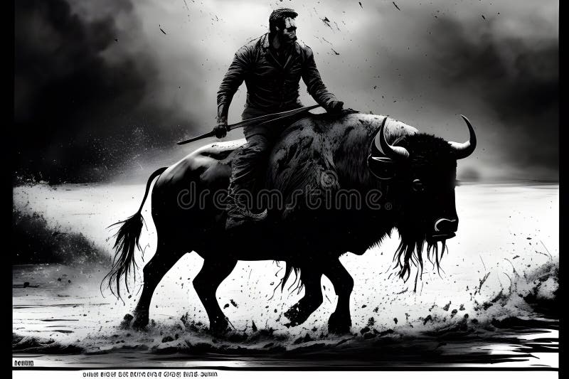 Image of the Man Riding Buffalo Racing and Splashing through a Muddy ...