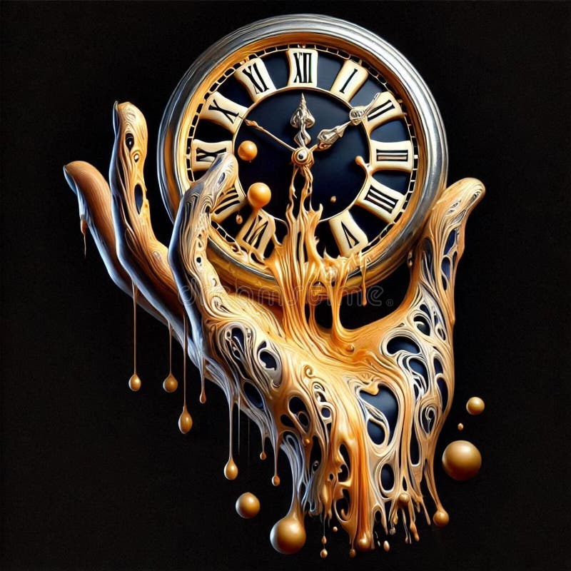 Painterly Image of a Melting Clock in Hand Presenting that Time is ...