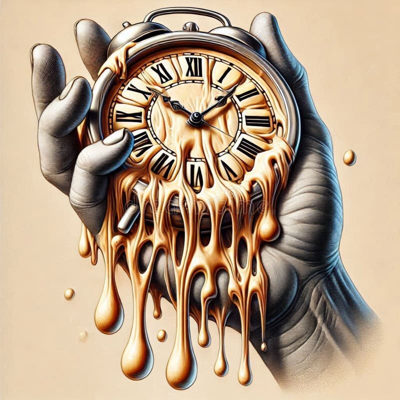 Painterly Image of a Melting Clock in Hand Presenting that Time is ...