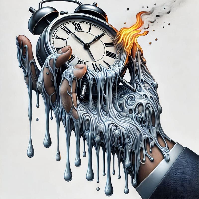 Painterly Image of a Melting Clock in Hand Presenting that Time is ...