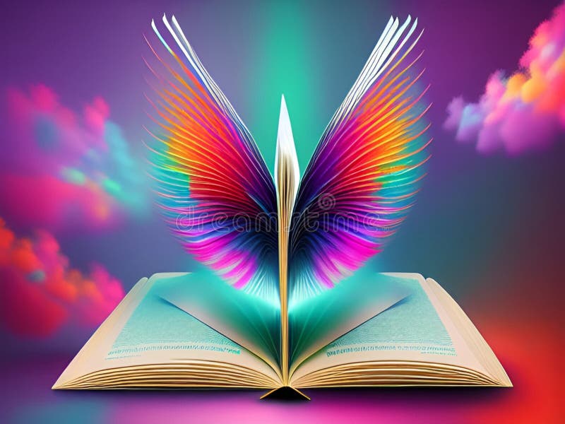 An Open Book, Hovering in Mid Air, Magical Aura, Colorful and Magical ...