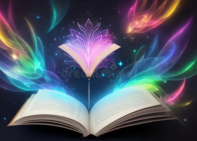 An Open Book, Hovering in Mid Air, Magical Aura, Colorful and Magical ...