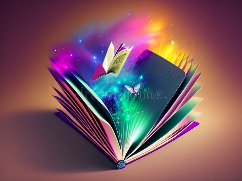 An Open Book, Hovering in Mid Air, Magical Aura, Colorful and Magical ...