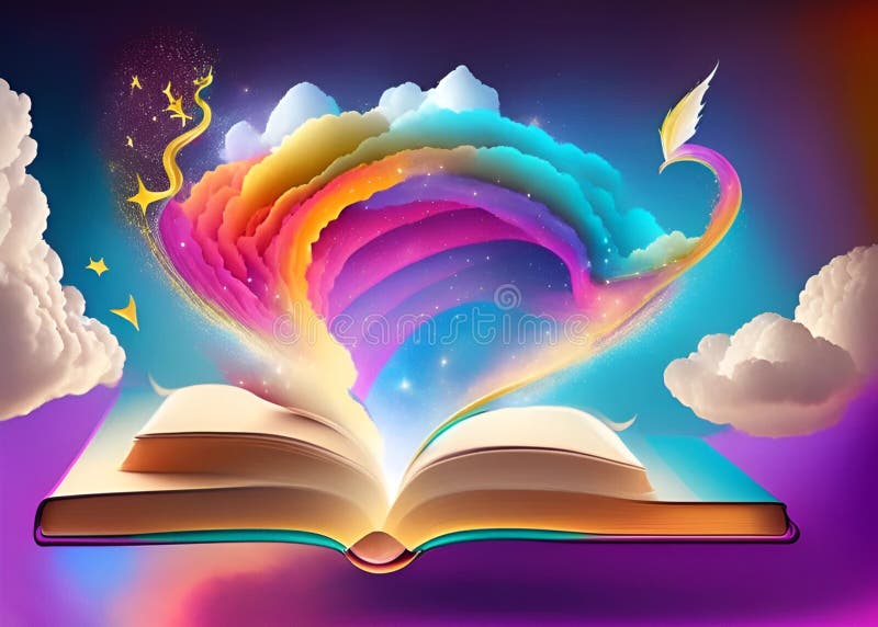 An Open Book, Hovering in Mid Air, Magical Aura, Colorful and Magical ...