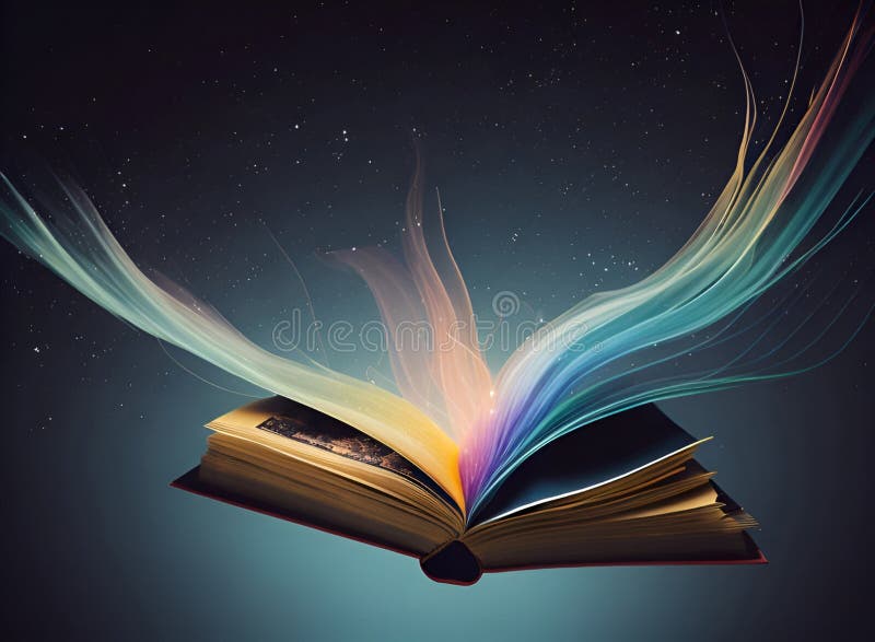 An Open Book, Hovering in Mid Air, Magical Aura, Colorful and Magical ...