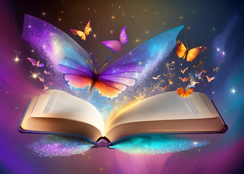 An Open Book, Hovering in Mid Air, Magical Aura, Colorful and Magical ...