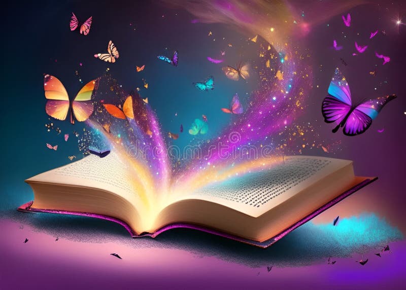 An Open Book, Hovering in Mid Air, Magical Aura, Colorful and Magical ...