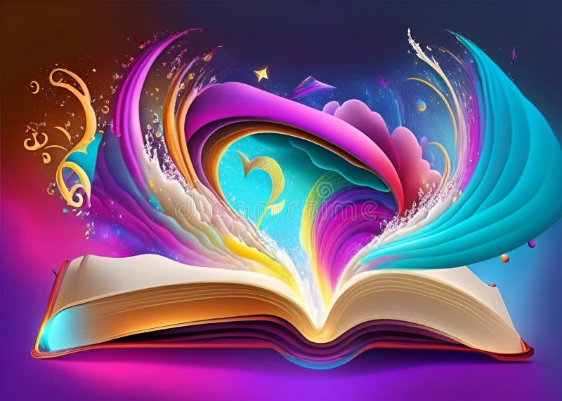 An Open Book, Hovering in Mid Air, Magical Aura, Colorful and Magical ...