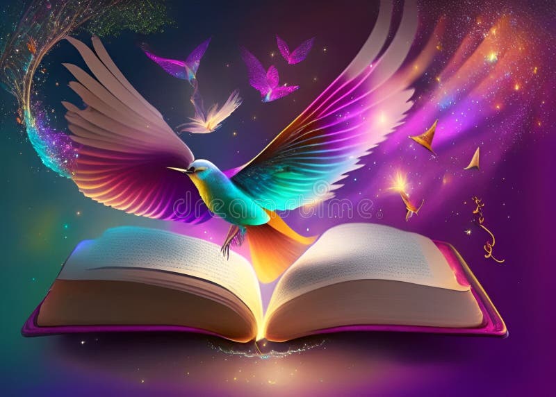 An Open Book, Hovering in Mid Air, Magical Aura, Colorful and Magical ...