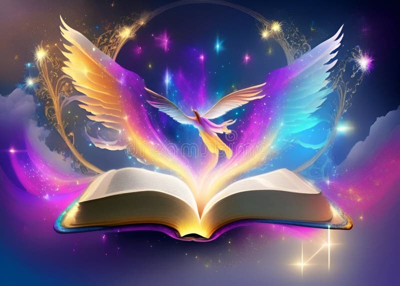 An Open Book, Hovering in Mid Air, Magical Aura, Colorful and Magical ...
