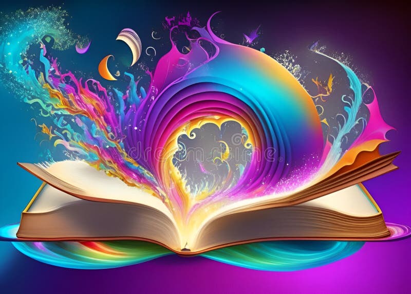 An Open Book, Hovering in Mid Air, Magical Aura, Colorful and Magical ...
