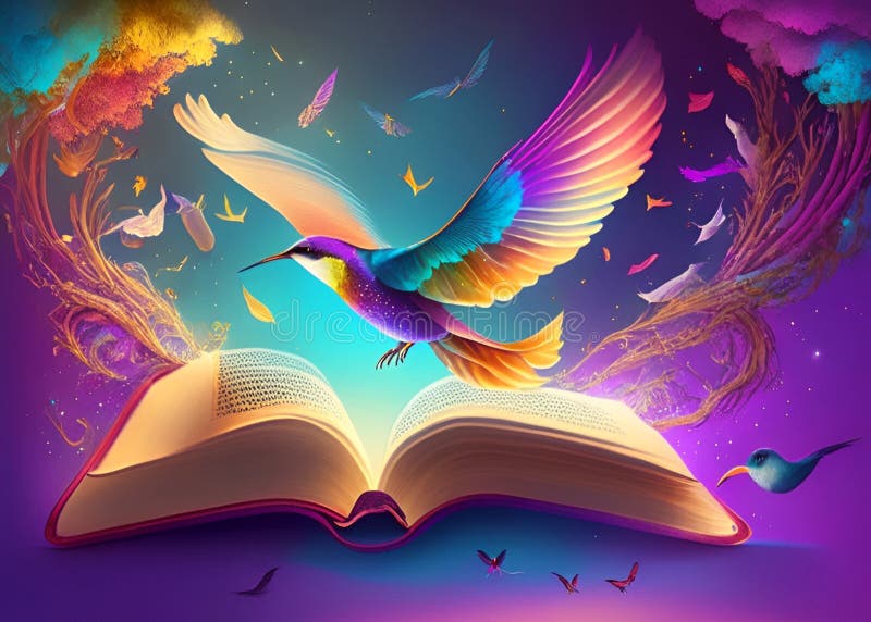 An Open Book, Hovering in Mid Air, Magical Aura, Colorful and Magical ...