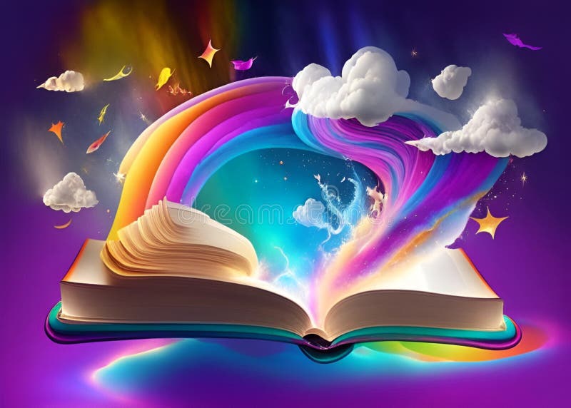 An Open Book, Hovering in Mid Air, Magical Aura, Colorful and Magical ...