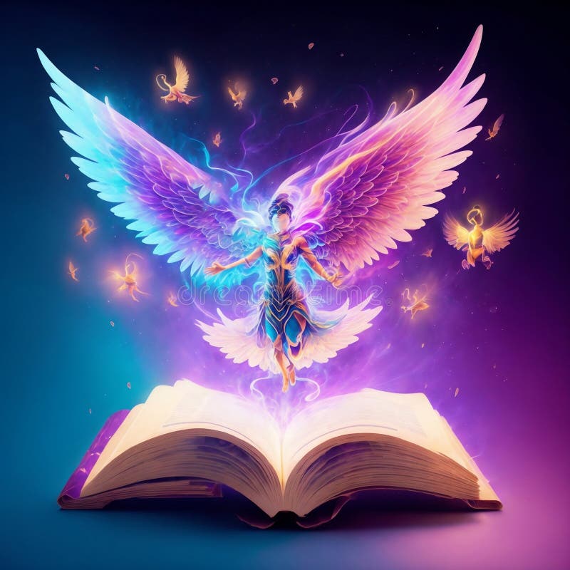 An Open Book, Hovering in Mid Air, Magical Aura, Colorful and Magical ...