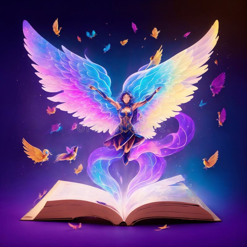 An Open Book, Hovering in Mid Air, Magical Aura, Colorful and Magical ...