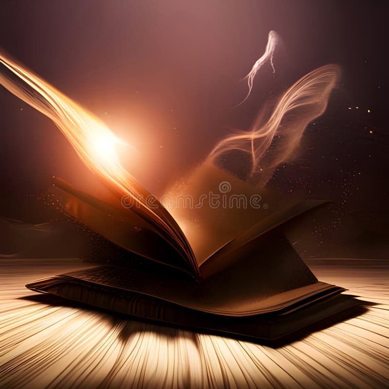 An Open Book, Hovering in Mid Air, Magical Aura, Colorful and Magical ...