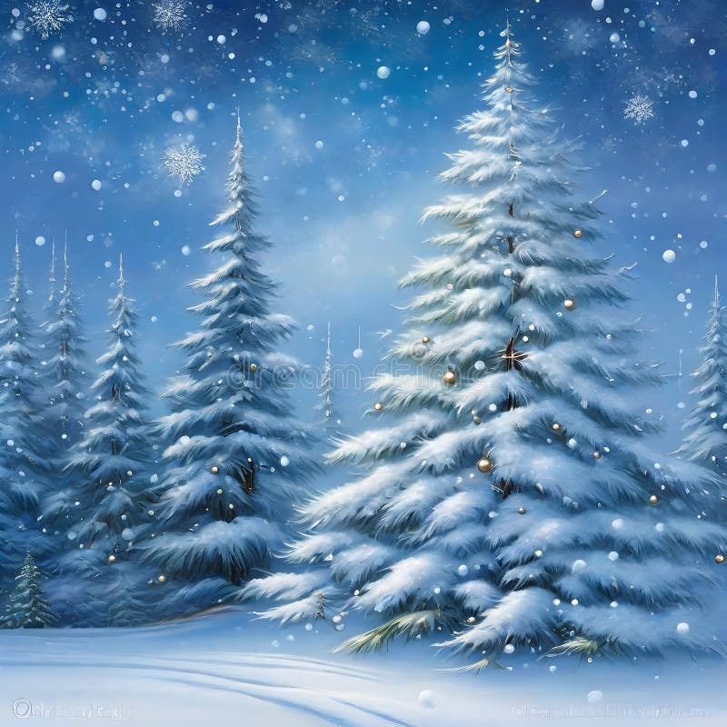 Winter Scene with a Snow-covered Forest and Spruce Tree with a Flurry ...