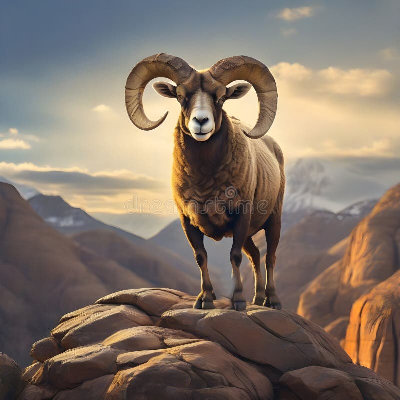 Painterly Image of a Ram Stands on Top of a Rock. Stock Illustration ...