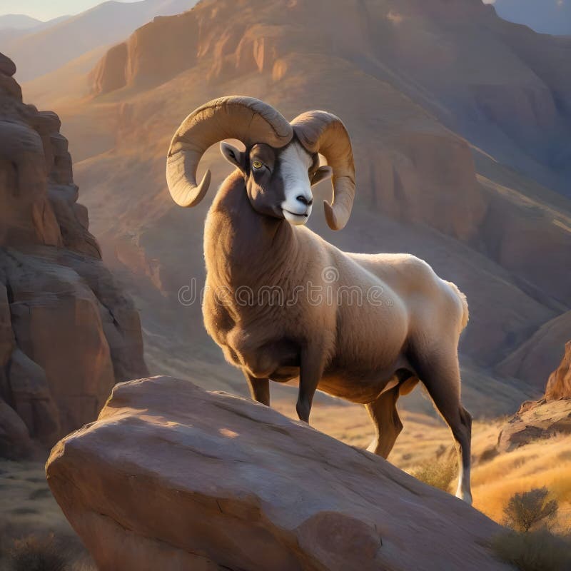 Painterly Image of a Ram Stands on Top of a Rock. Stock Illustration ...