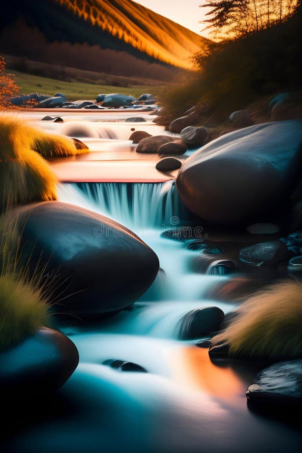 Image of the Slow Exposure Photography of Water Streaming Down from the ...