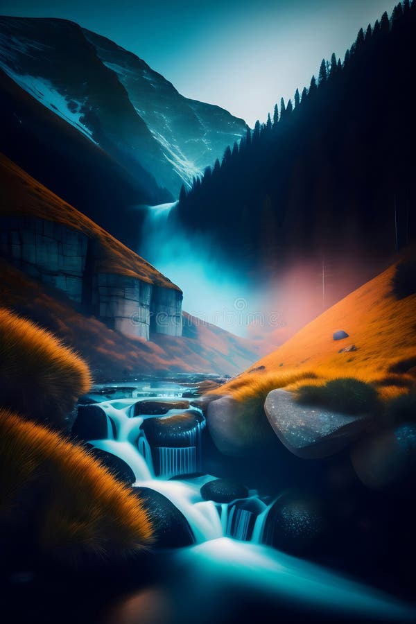Image of the Slow Exposure Photography of Water Streaming Down from the ...