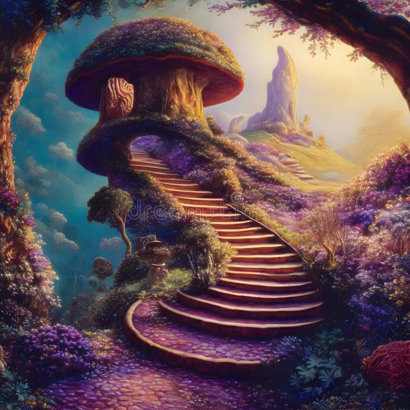 Painterly Image of the Surreal Stairway Leading To a Mysterious ...