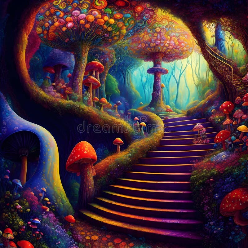 Painterly Image of the Surreal Stairway Leading To a Mysterious ...