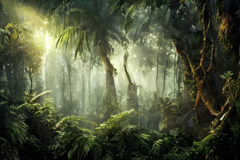 Image of the Twilight Landscape in the Thick Isolated Tropical Jungle ...