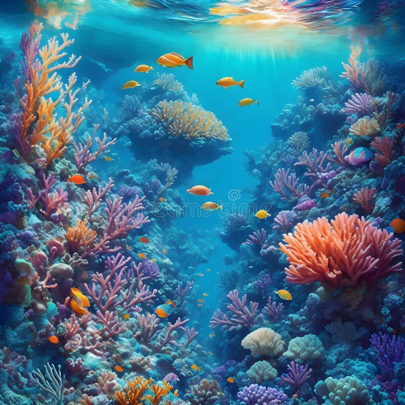Painterly Image of an Underwater Ocean Filled with Colorful Sea Life ...