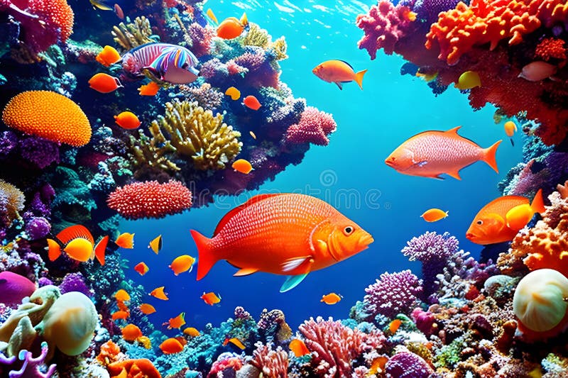 Painterly Image of an Underwater Ocean Filled with Colorful Sea Life ...