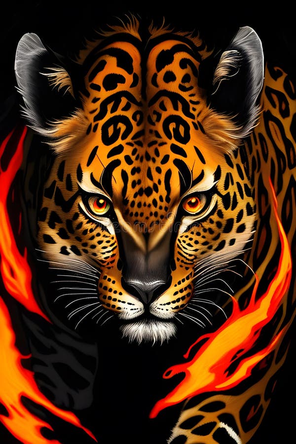 A Painting Headshot Image of the Ferocious Animals with Fiery Eyes ...