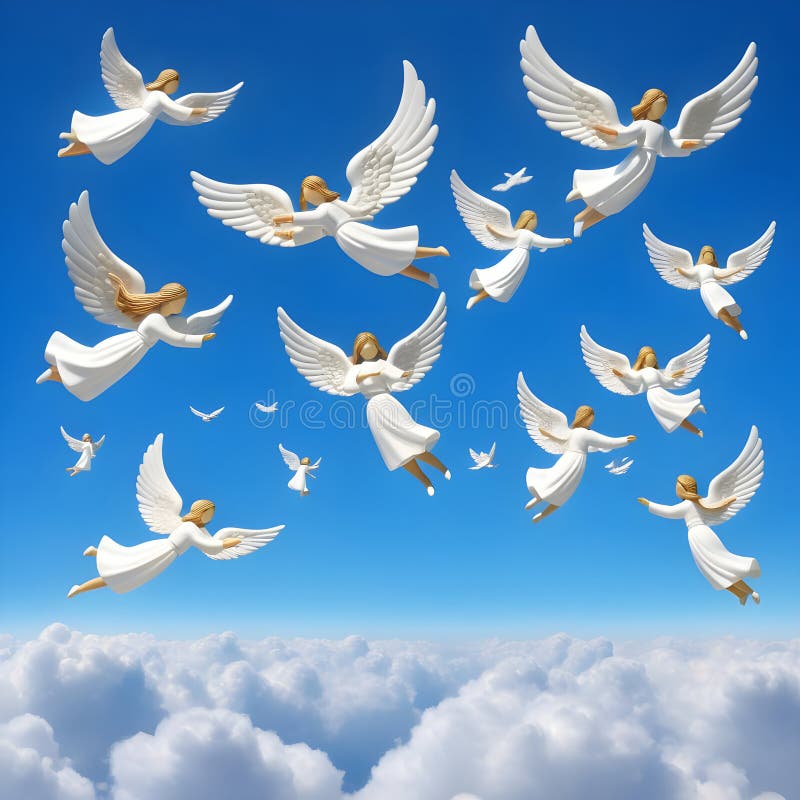 Surreal Image of Diorama of Heaven Where Angels Flying Around the ...