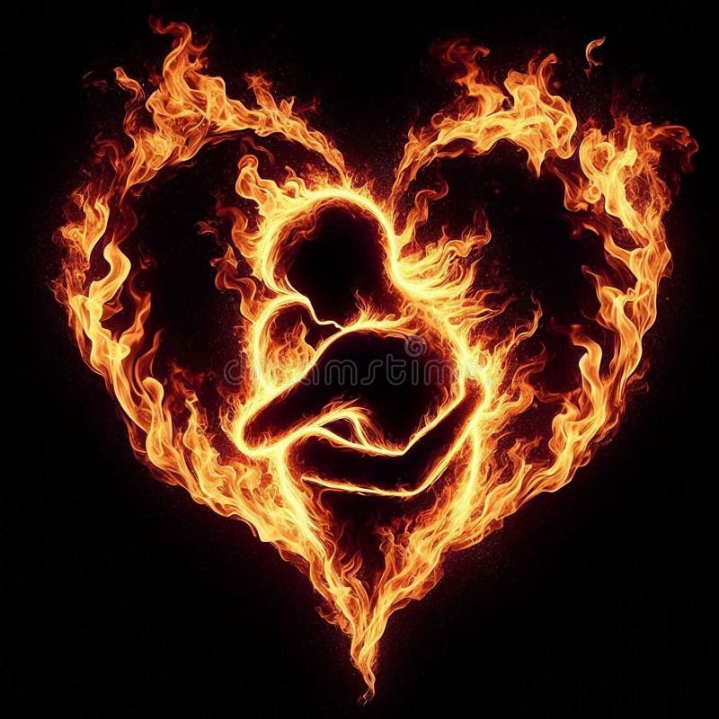 Surreal Image of Fiery Flames Outline Human Shape Embracing Each Others ...