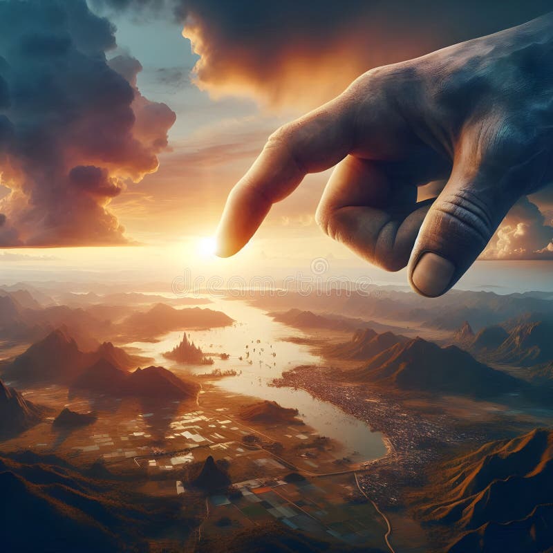 Surreal Image of God S Index Finger from Above Pressing Against the ...