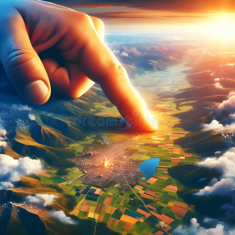 Surreal Image of God S Index Finger from Above Pressing Against the ...