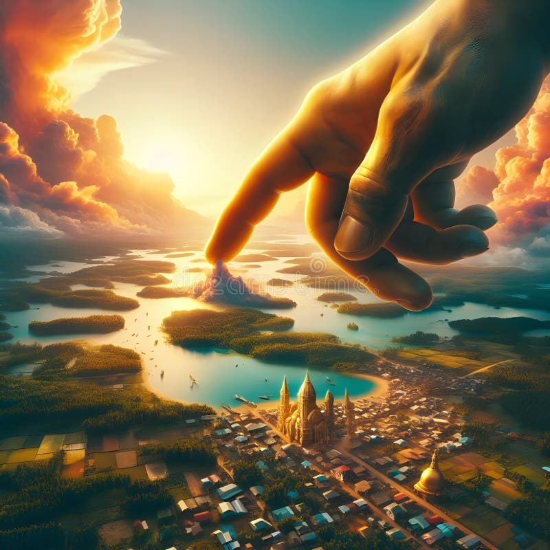 Surreal Image of God S Index Finger from Above Pressing Against the ...
