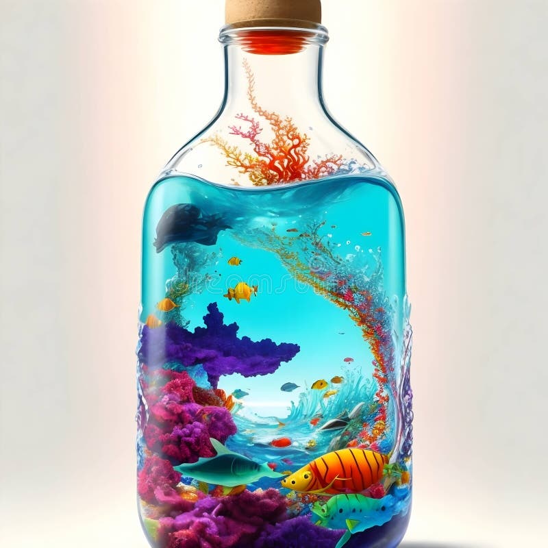 Surreal Image of the Psychedelic Ocean Inside a Glass Bottle. Stock ...